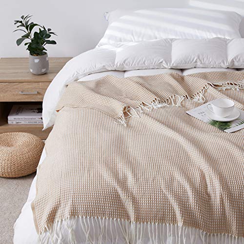 BOURINA 100% Acrylic Waffle Thermal Blanket for  Home Decoration Soft Lightweight Blanket  Breathable and Moisture Absorption for All Season for Couch/Bed,50 x 60'' Beige