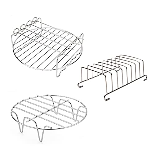 Air Fryer Rack Air Fryer Accessories 8'' Set of 3 Multipurpose Double Layer Rack with Skewer Round Cooking Rack Toast Rack Compatible with XL Air Fryer