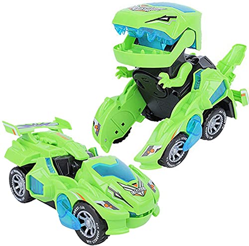 XILETAO Deform Dinosaur Toys for Boys Girls, 2 in 1 Dinosaur Toy Cars for Kids, Transforming Dinosaur LED Car with Music, Automatic Dino Transformers Toys, Boy Toys Dinosaurs Toy Car (Green)