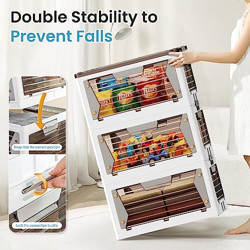 14 Gal Large Stackable Storage Bin with Lid, Plastic Clear Collapsible Storage Bins with Wheels, Foldable Closet Organizers and Storage Bins, Containers for Dorm Room Essentials, Pantry 6 PACK