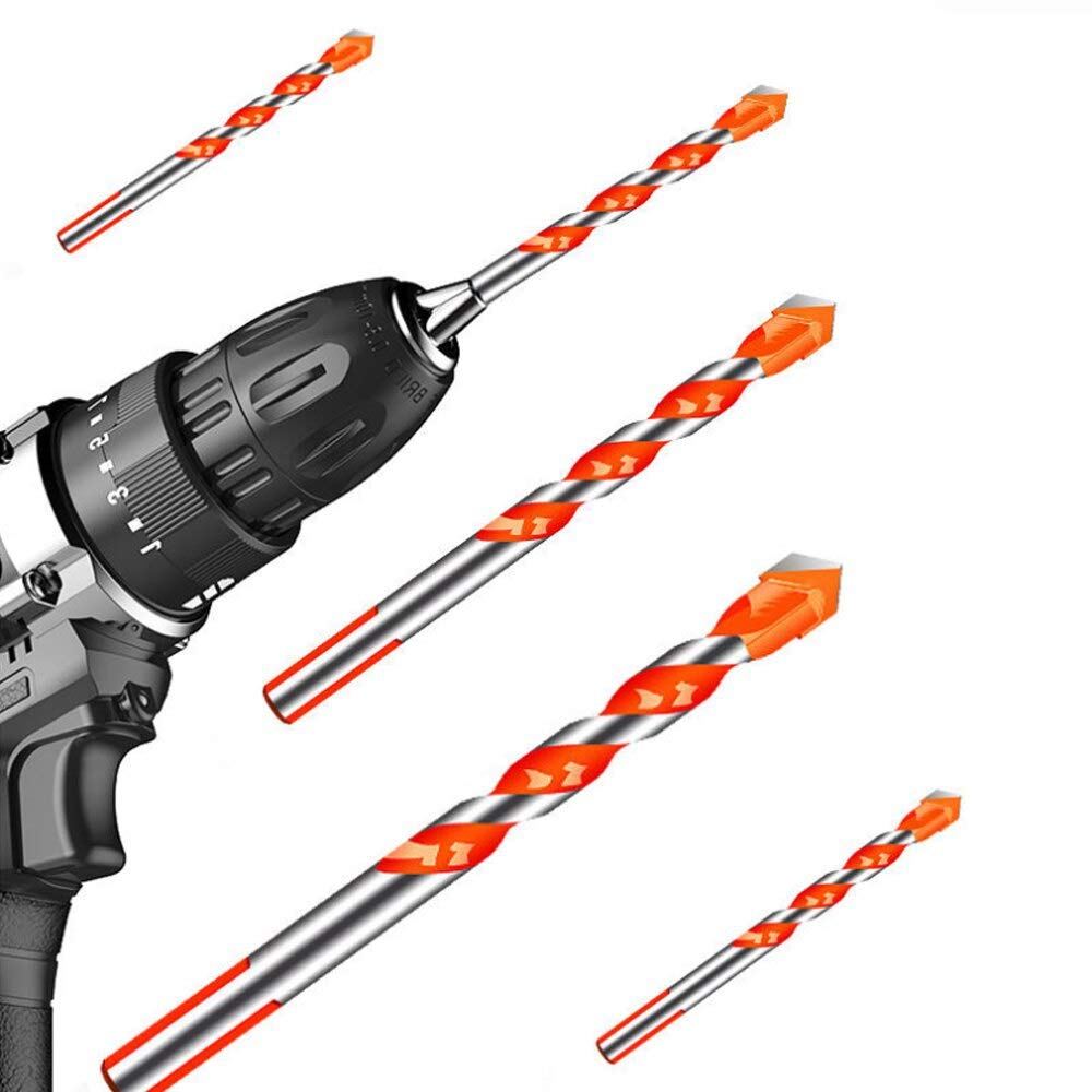 5Pcs Drill Bit Set (6/6/8/10/12mm) Carbide Alloy Multifunctional Drill Bit Set for Tile,Concrete, Brick, Glass, Plastic and Wood