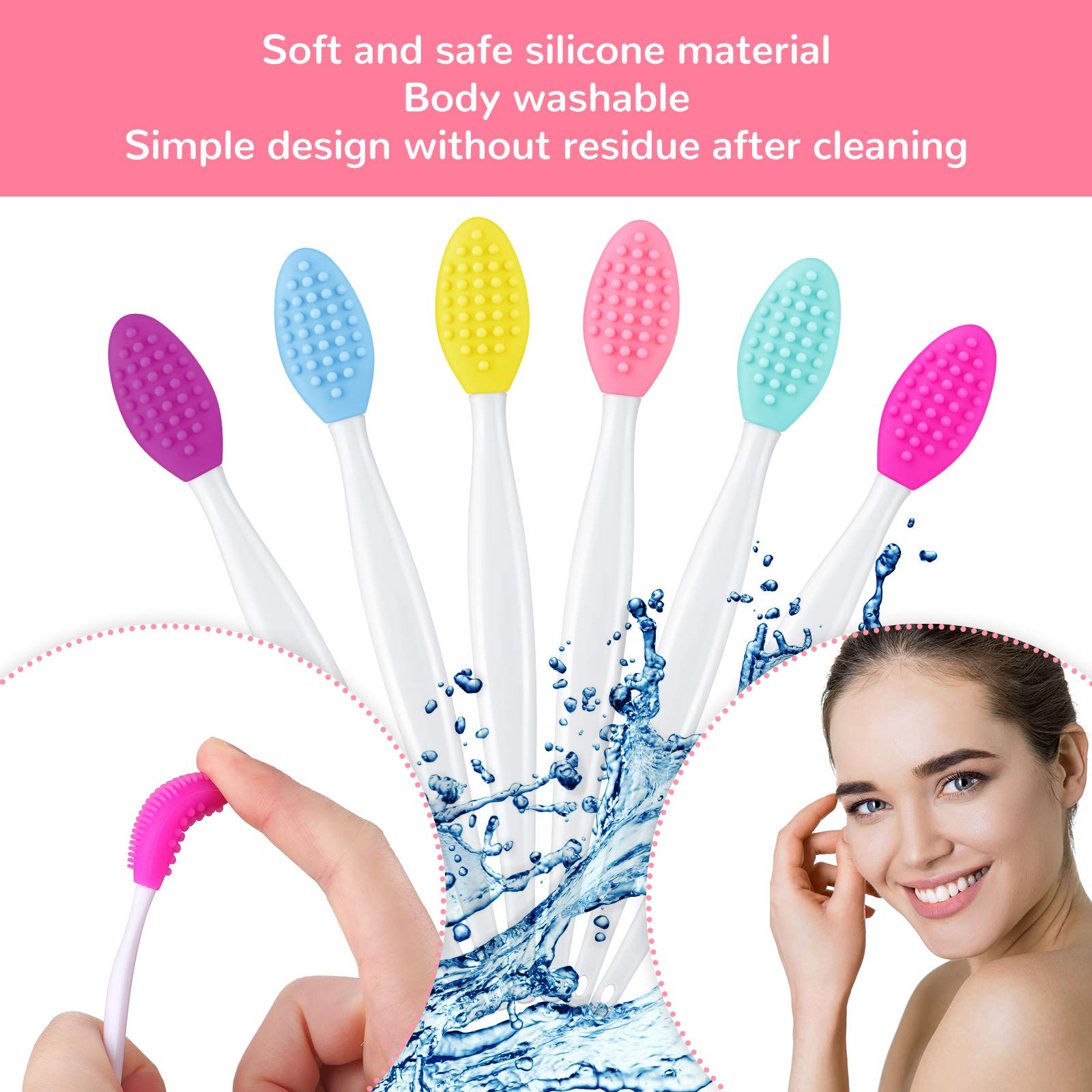 Patelai 24 Pcs Silicone Exfoliating Lip Brush with Container, Double Sided Silicone Lip Scrubber Soft Cleaning Brush Face Cleaning Applicator for Plump Smoother Lip Appearance(Mixed Colors)