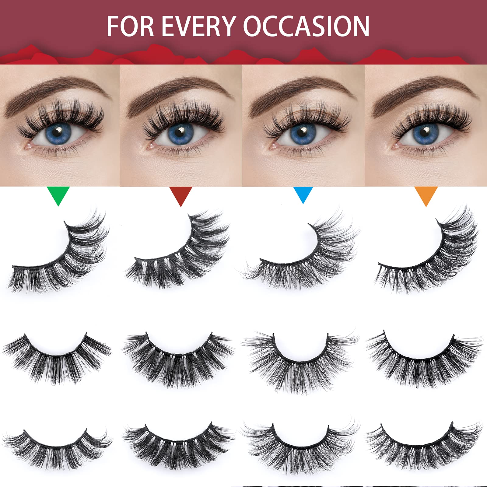Cuckoo 20 Pairs False Eyelashes 3D Faux Mink Lashes Natural Look Wispy Fake Eyelashes,Fluffy Volume Long Thick Lashes Pack 4 Styles Mixed,with 2pc Eyelash Glue and Applicator Tool
