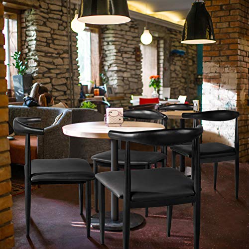 Yaheetech Mid Century Dining Chairs Armless with Backrest Modern Kitchen Chairs Metal Legs Fabric Leather Seat Set of 4, Black