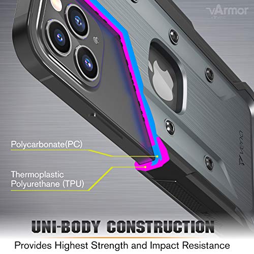 Vena vArmor Rugged Case Compatible with Apple iPhone 12 / iPhone 12 Pro (6.1"-inch), (Military Grade Drop Protection) Heavy Duty Holster Belt Clip Cover with Kickstand - Space Gray