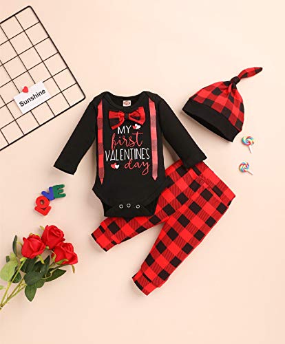 Baby Girl Boy Valentine Clothes My First Valentine’s Day Romper Top Cute Pant Newborn Infant 2Pcs Outfit (black, 3-6M)