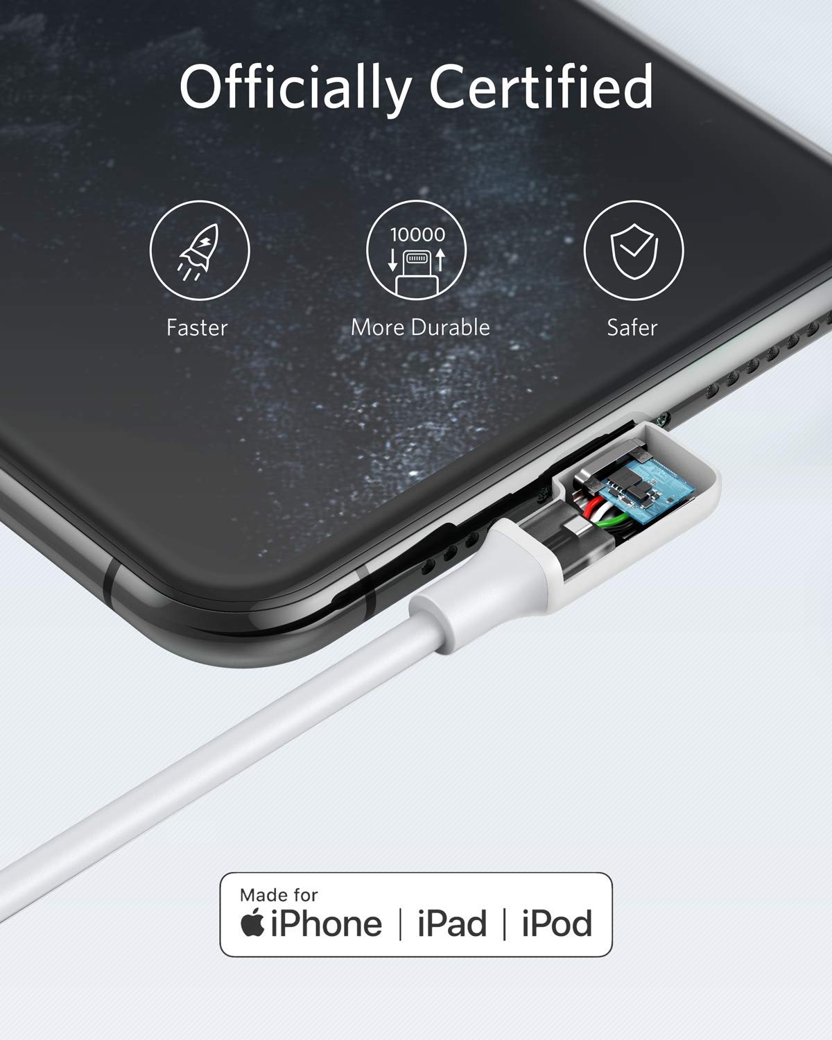 Anker USB-A to 90 Degree Lightning Cable (3 ft), MFi Certified, Compatible for iPhone SE / 11 Pro/X/XS/XR / 8 Plus/AirPods Pro, iPad 8, iPod Touch, and More(White)