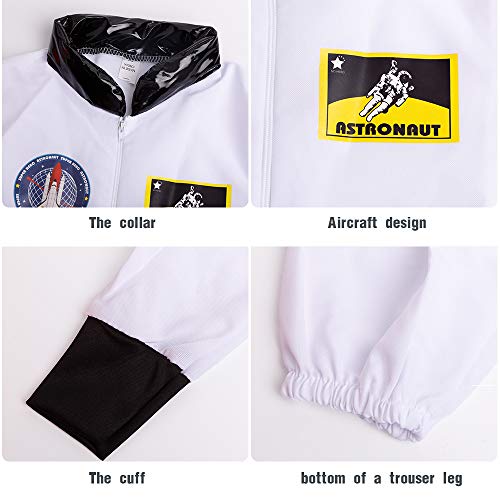 eccbox Kids Astronaut Costume Space Suit Role Play Dress Up with Movable Visor Helmet (White Costume with Helmet, 7-8)