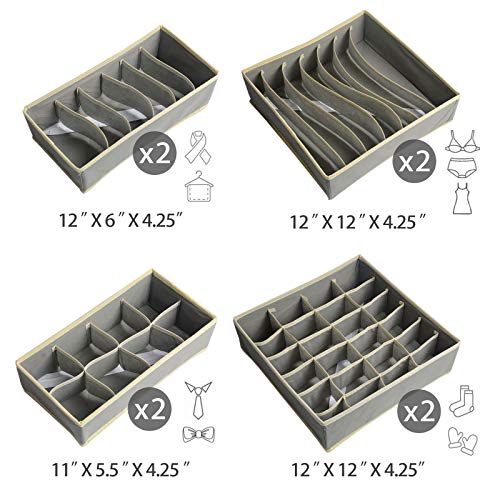 OHAHALICO 8 Pcs Houseware Closet Organizer Drawer Divider, 8 Foldable Drawer Dividers, Under Bed Organizer, Closet Dividers, Storage Box for Clothes, Socks, Lingerie,Tie. (Grey)