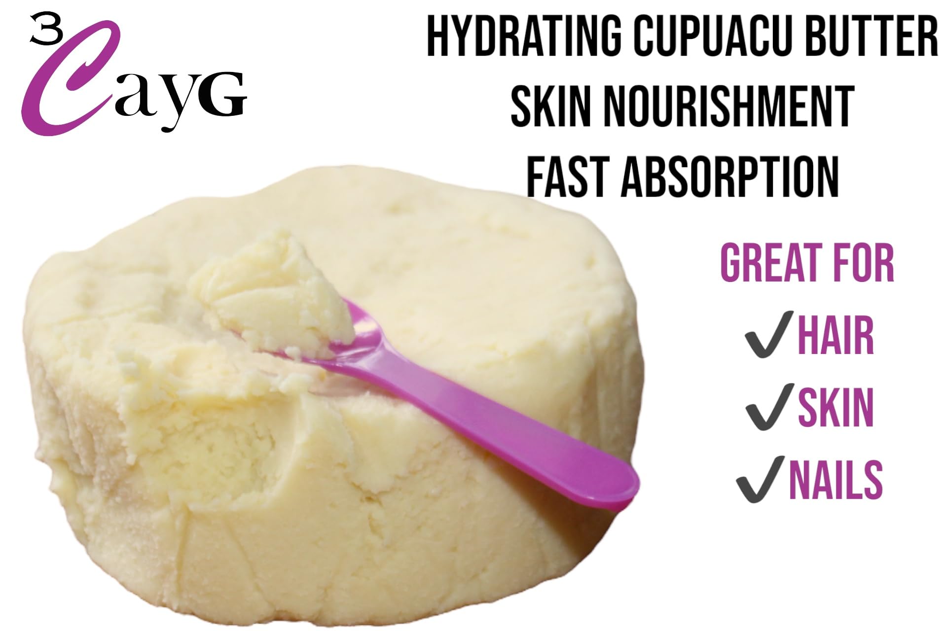 3CayG Natural Cupuacu Butter Pure and Unrefined 8oz Body Butter