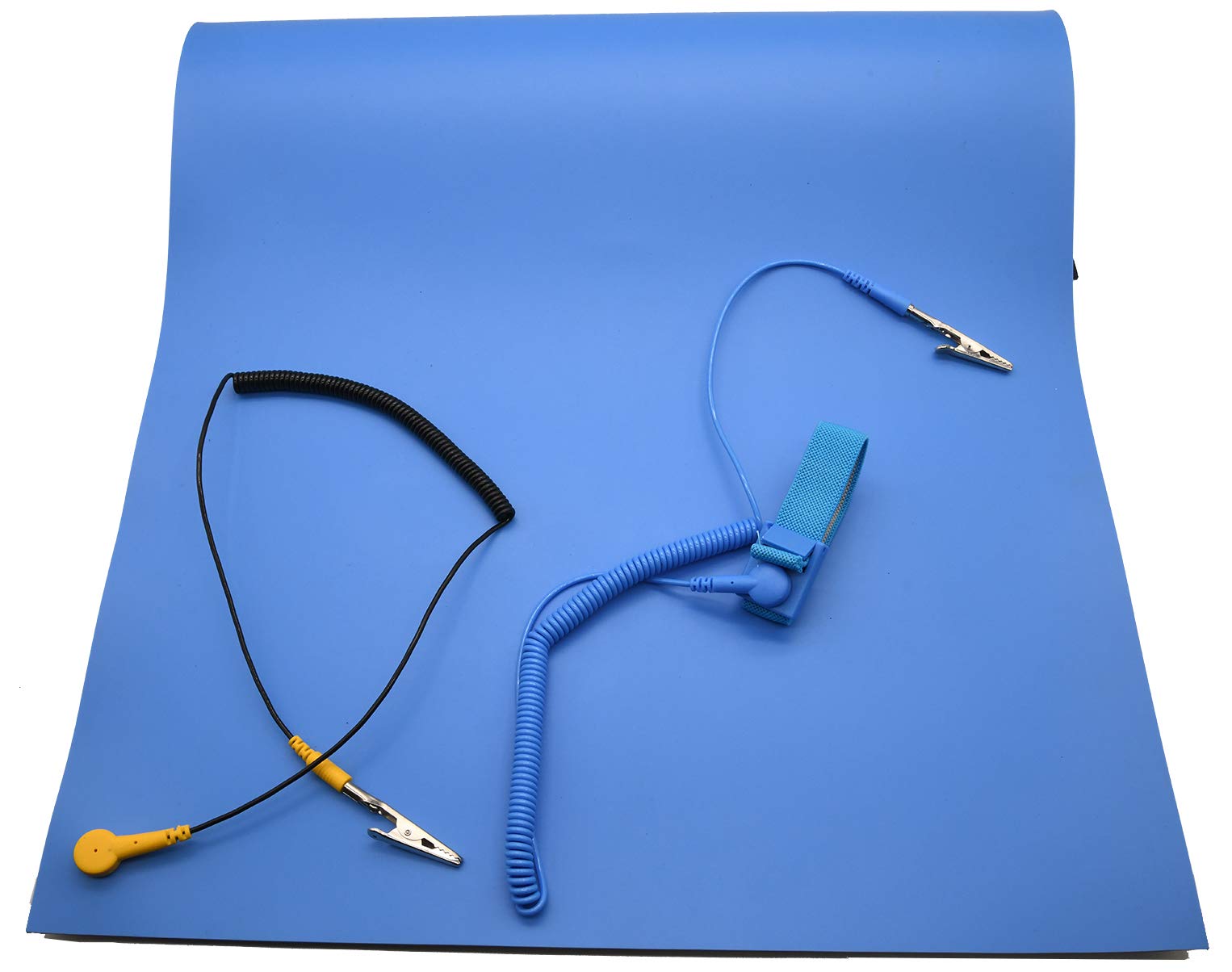 ESD High Temperature Mat Kit,ESD Mats,ESD Rubber Mat,ESD Kit,16" x 24" x 0.08",Blue, Anti-Static Mat with ESD Wrist Strap and ESD Grounding Cord for Sensitive Electronics Working - ESD Mat Kit