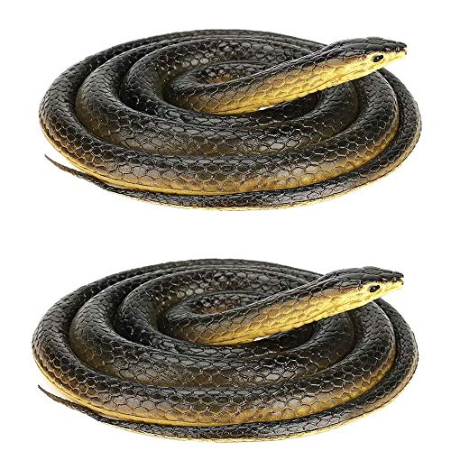 FOUUA Realistic Rubber Snake 2Pcs, Scary Fake Snake Large Black Mamba Snake Toy for Garden Props, Pranks, Halloween Decoration, Keep Birds Away (52 Inch)