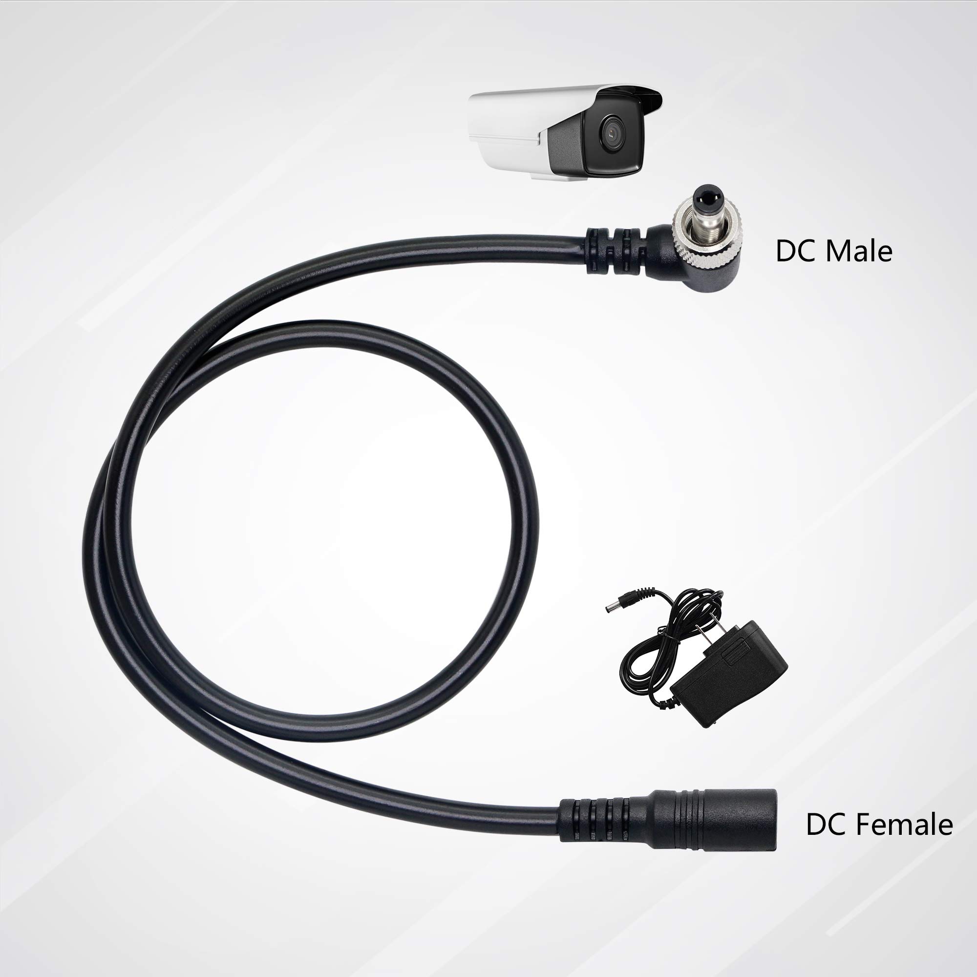 SinLoon 2 Pack DC Extension Cable 90 Degree DC Power Adapter Plug 5.5mm x 2.1mm Male to Female Extension Wire with Lock Nut for DC 12V Power Adapter, CCTV Security Camera (0.5M/1.65FT)