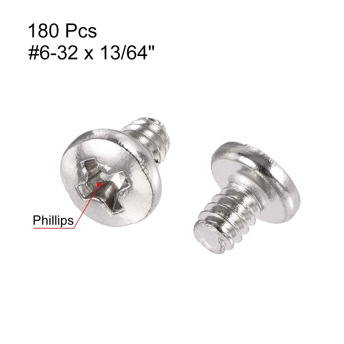 uxcell #6-32 x 13/64" Phillips Pan Head Screw Fastener Silver Tone for Laptop PC TV Fan Switch 180pcs