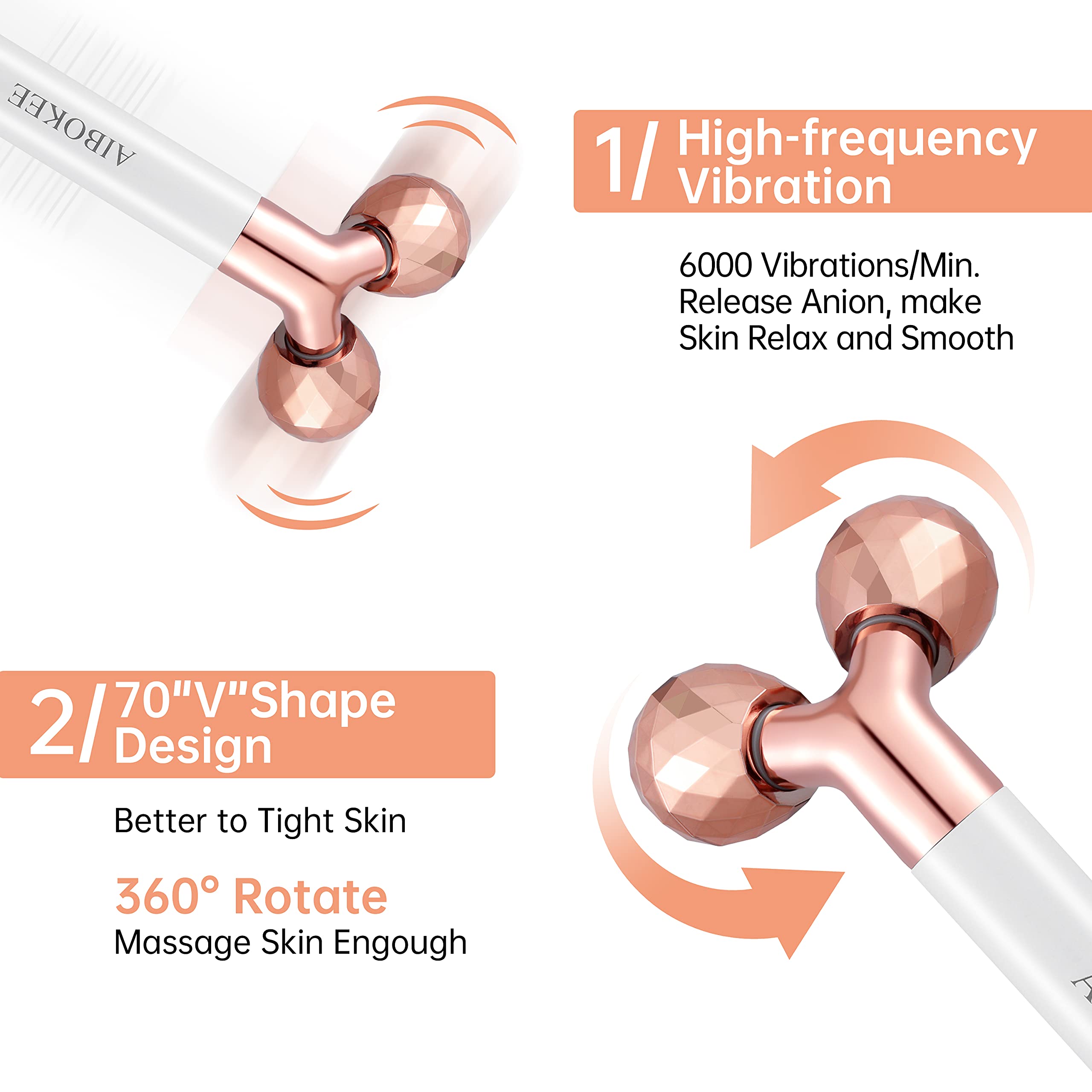 AIBOKEE 2 in 1 Face Massager Electric, 3D Face Massager Roller and T Shape Facial Massager Roller Vibrating,Skincare Tools for Face Arm Eye Waist Leg,Powered by One AA Battery(2 Piece Set)
