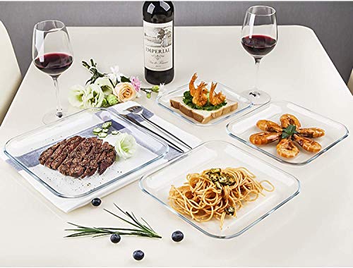 FOYO Toast Plates, Clear Square Tempered Glass Salad Dessert Plates 7 Inch, Set of 3