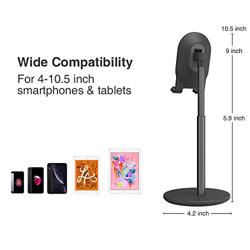 Bright Stone Cell Phone Stand, Angle Height Adjustable Tablet Stand Phone Holder for Desk (4"-10") Black