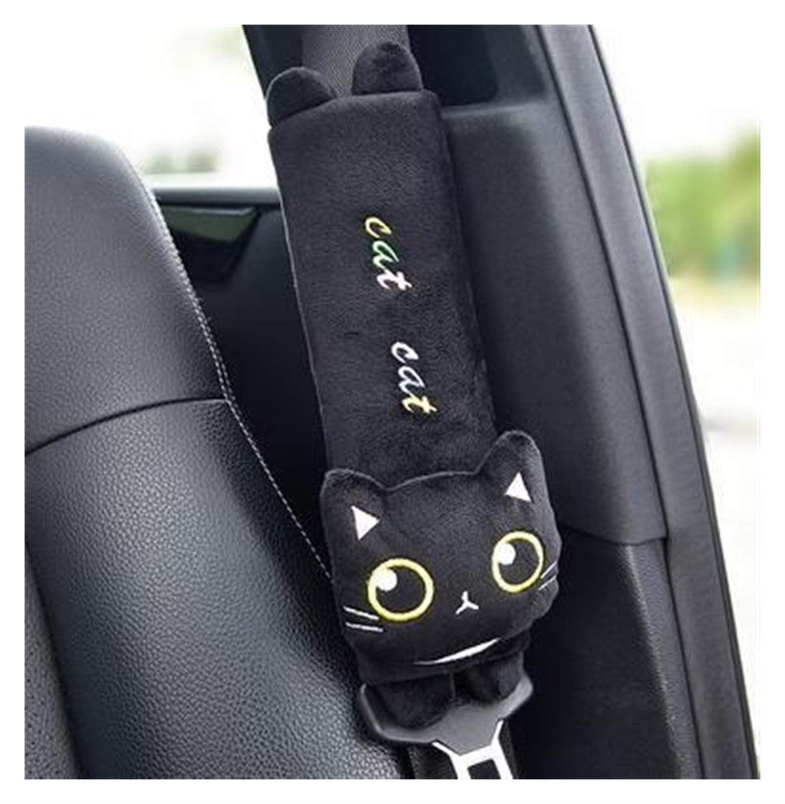 Hhhong Cute Cat Owl Cartoon Car Neck Pillow Headrest Car Seat Belt Shoulder Pad Sets Travel Mat Cat Rearview Mirror Cover (Color : 1pc seat Belt Cover)