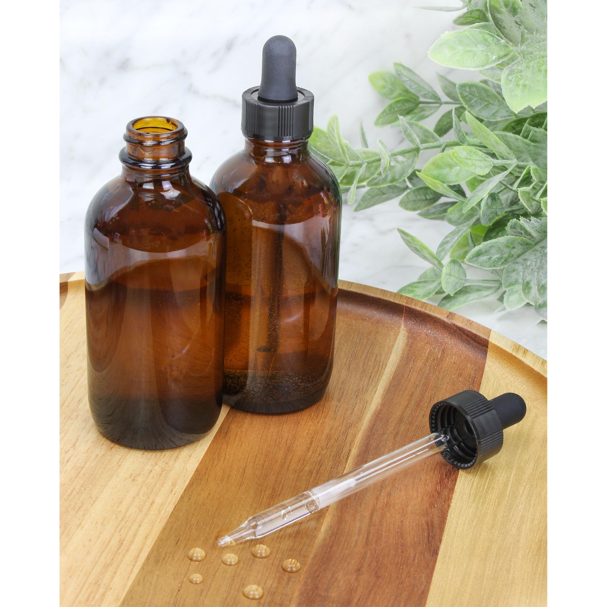 4oz Amber Glass Dropper Bottles (6-Pack), Refillable Glass Bottles for Essential Oils, Cosmetics, and Cooking