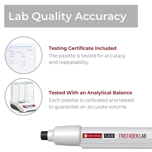 American Fristaden Lab Micropipette | Variable Volume Single Channel Pipette (1-5mL (1000µL-5000µL))