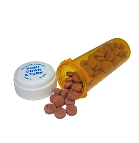 Empty Pill Bottle Vials 16 Dram (2 oz) with Push Down Caps [Pack of 5] Amber Pharmaceutical Prescription Dispensing Bottles with Safety lids with Child Resistant Caps - Plastic Medicine Bottles (5)