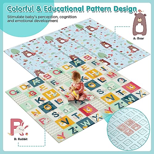 Gimars Baby Play Mat, Reversible and Foldable Baby Mat for Floor, 79 x 71 x 0.6" Extra Large Play Mat, Waterproof Foam Playmat for Babies, Infants, Toddlers, Play & Tummy Time