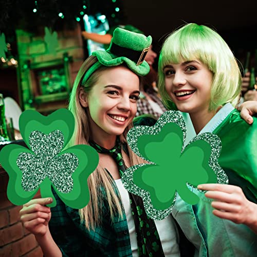 12 Pieces Shamrocks St. Patrick's Day Yard Sign with 24 Stakes Saint Patrick's Day Plastic Ornaments for Outdoor Decorations
