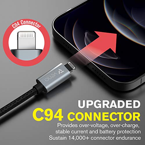 VENA USB C to Lightning Cable - 6 Inch, (Apple MFI Certified) 18W Fast Charge Power Delivery Nylon Braided Apple Charger Compatible with iPhone 13 12/12 Mini/12 Pro/11 Pro Max/X/XS/XR/iPad Air