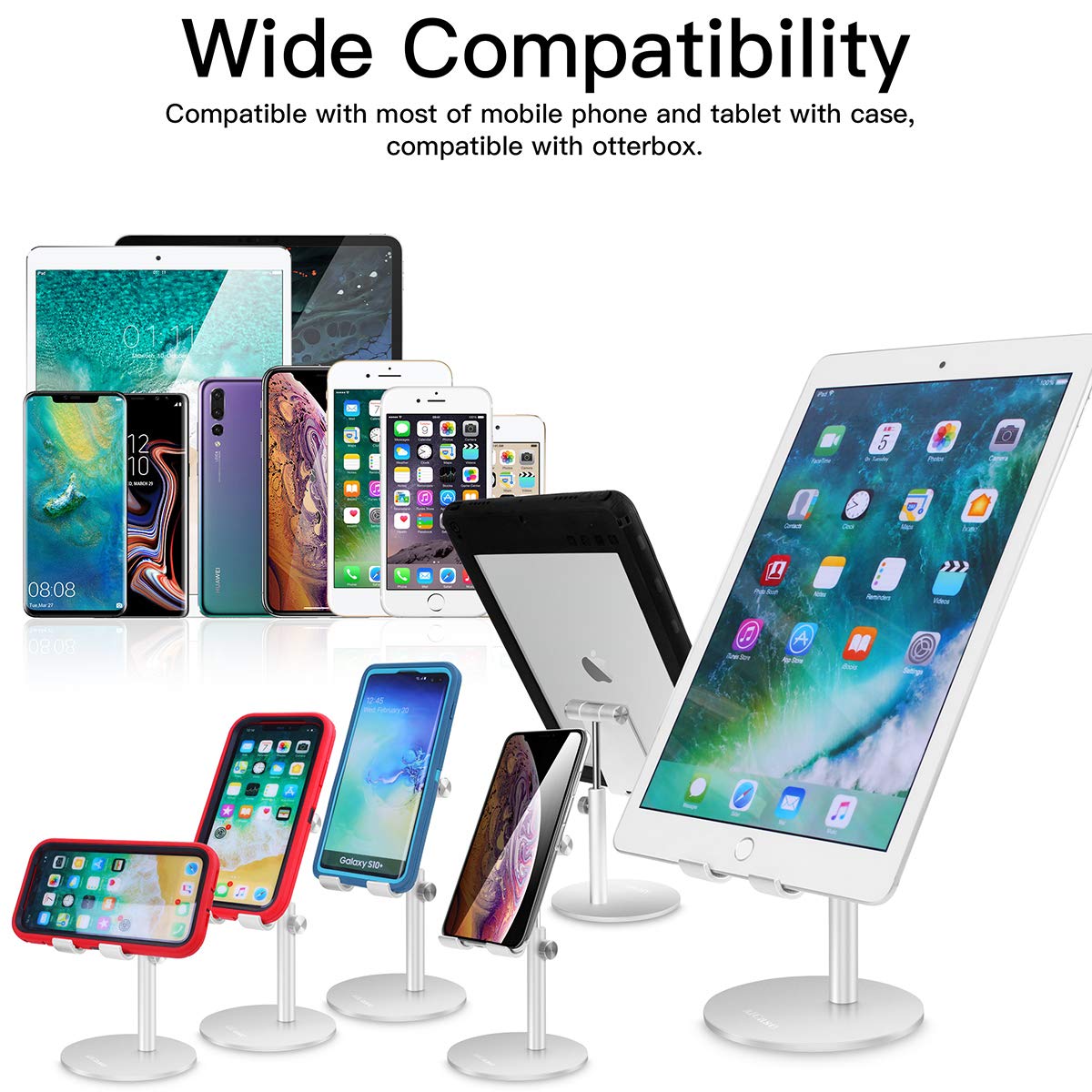 AICase Telescopic Adjustable iPad Holder,Universal Multi Angle Aluminum Stand Compatible with iPhone Smart Cell Phone/Tablet/iPad(4-13 inch), Silver