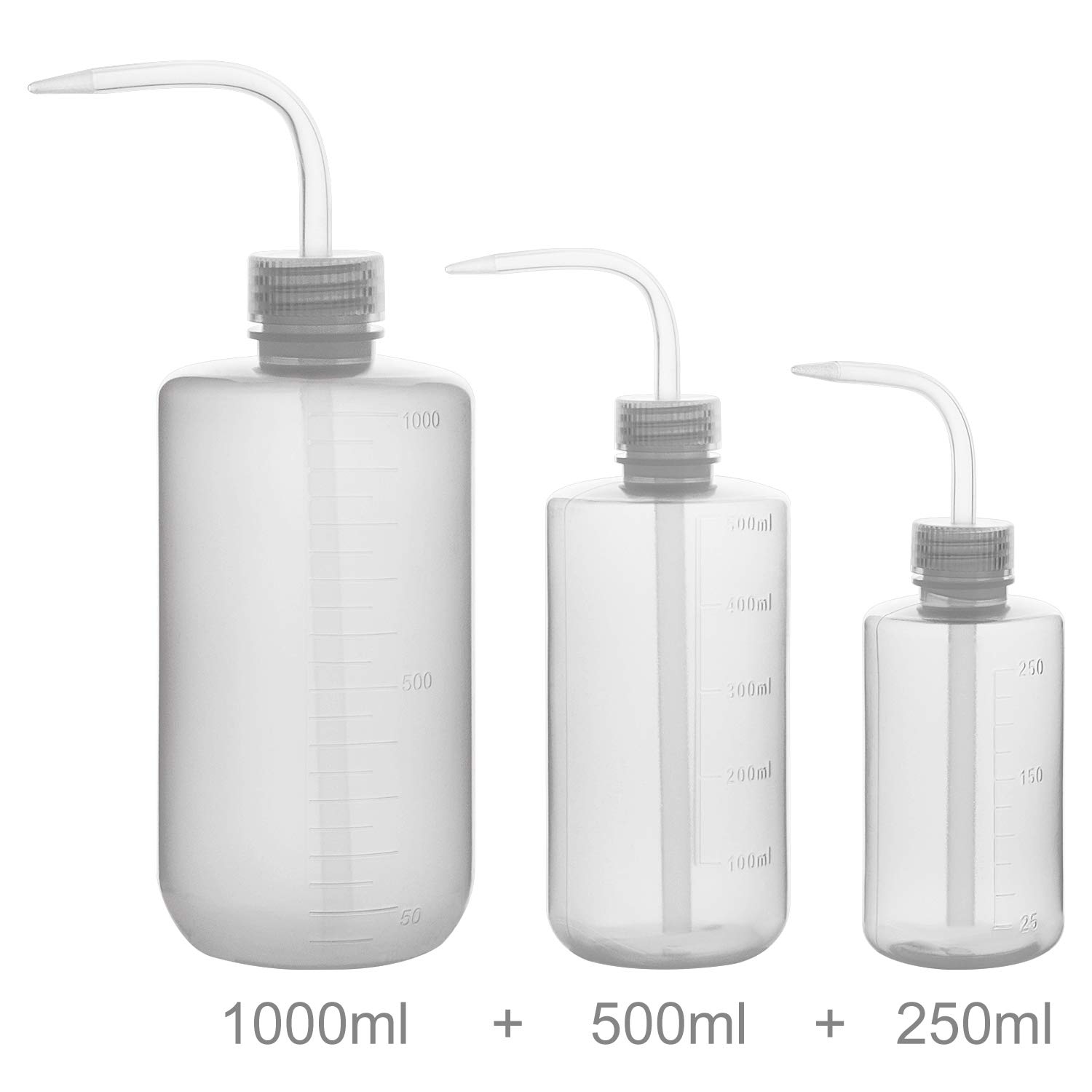 Labasics Chemical Wash Bottle, 3-Pack Plastic Safety Lab Squeeze Wash Bottle, LDPE with Narrow Mouth, 250 ml + 500 ml + 1000 ml (8 oz)/3 Bottles