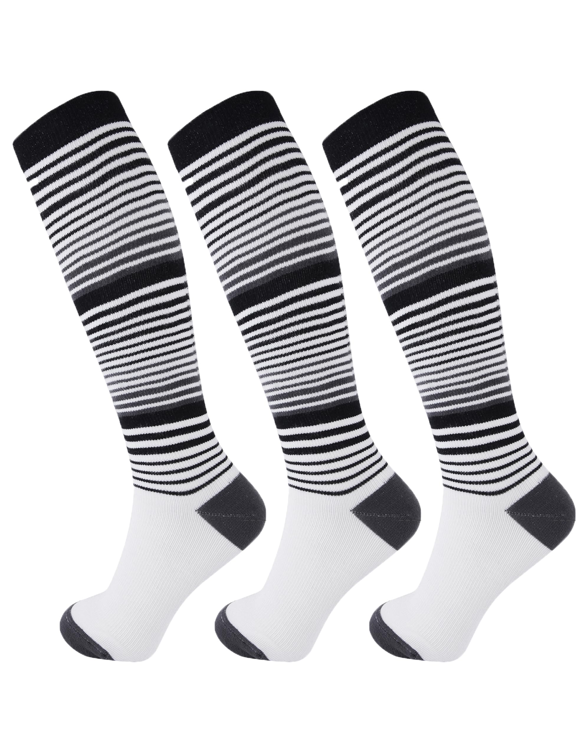 +MD 3 Pairs Compression Socks Moisture Wicking 8-15 mmHg for Women & Men Moisture Wicking Support Stockings for Airplane Flights, Travel, Nurses, Edema 10-13
