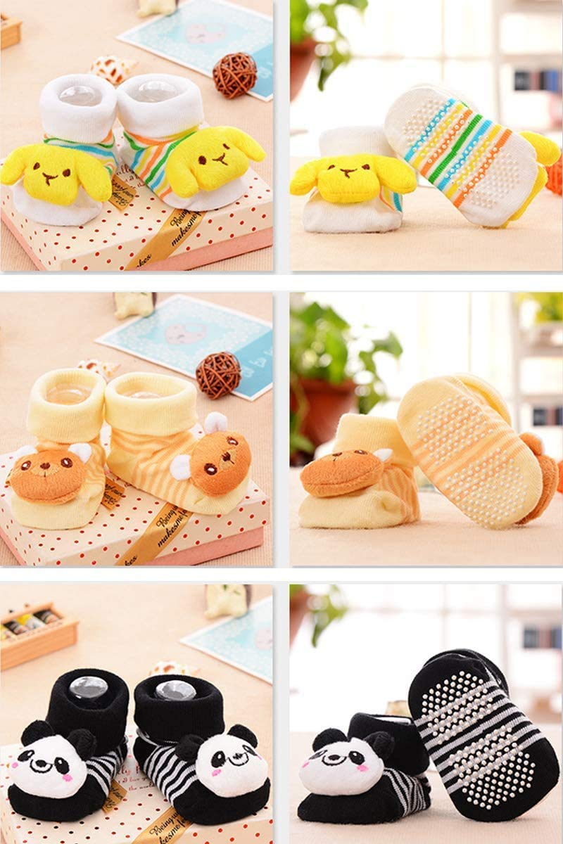6 Pairs Baby Socks Boys Girls 3D Cartoon Anti-Skid Baby Booties Sock Slippers