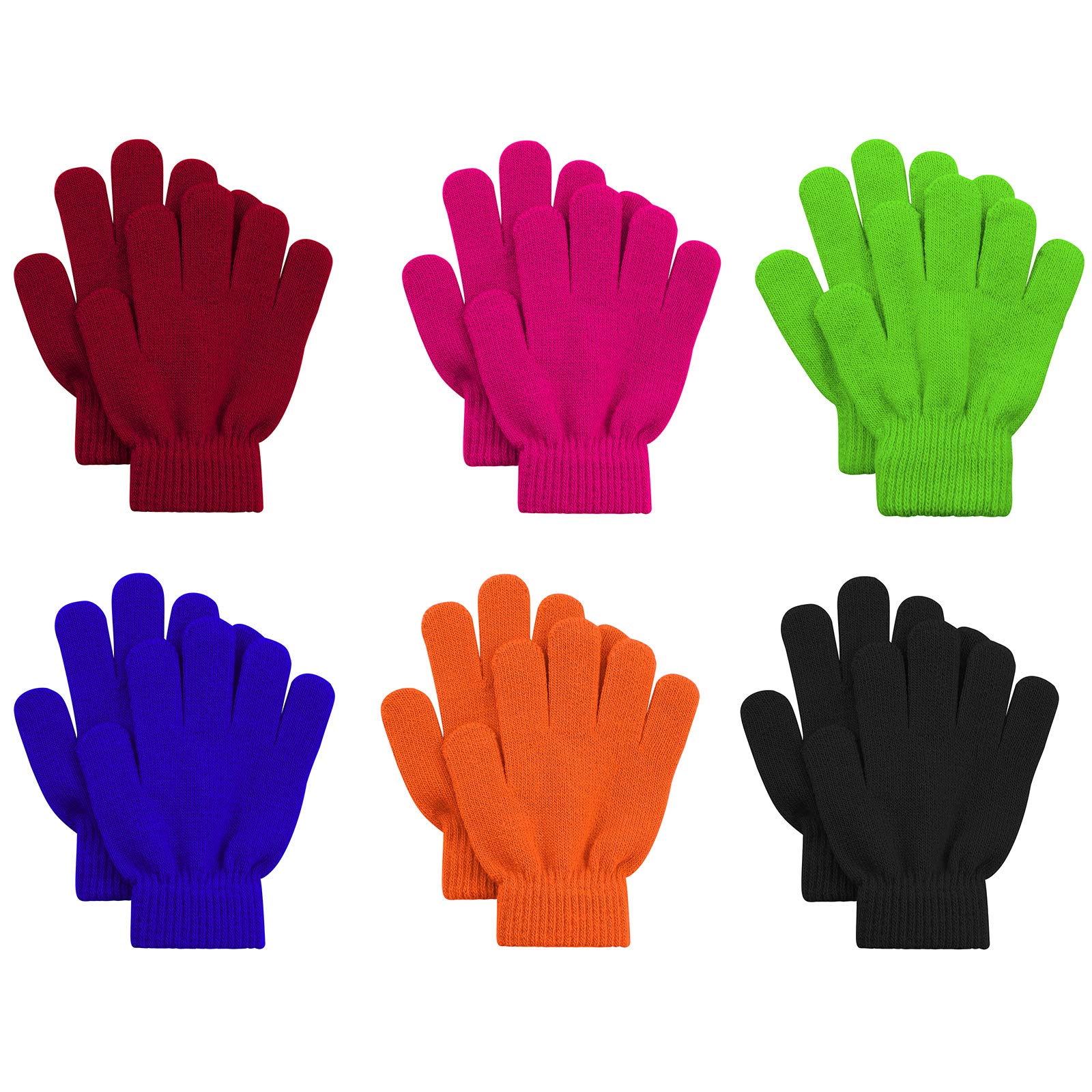 6 Pairs Kids Magic Gloves Winter Warm Full Fingers Gloves Soft Knitted Mittens for Baby Boys Girls Maroon&Plum&Green
