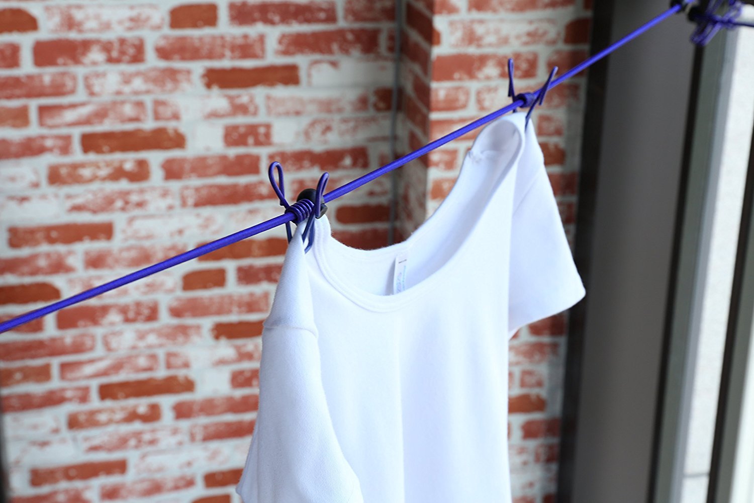2 Pack 11 Feet Windproof Clothesline with 12 Blue Clips, Adjustable Clothes Line for Home, Travel and Outdoor Hanging Clothes