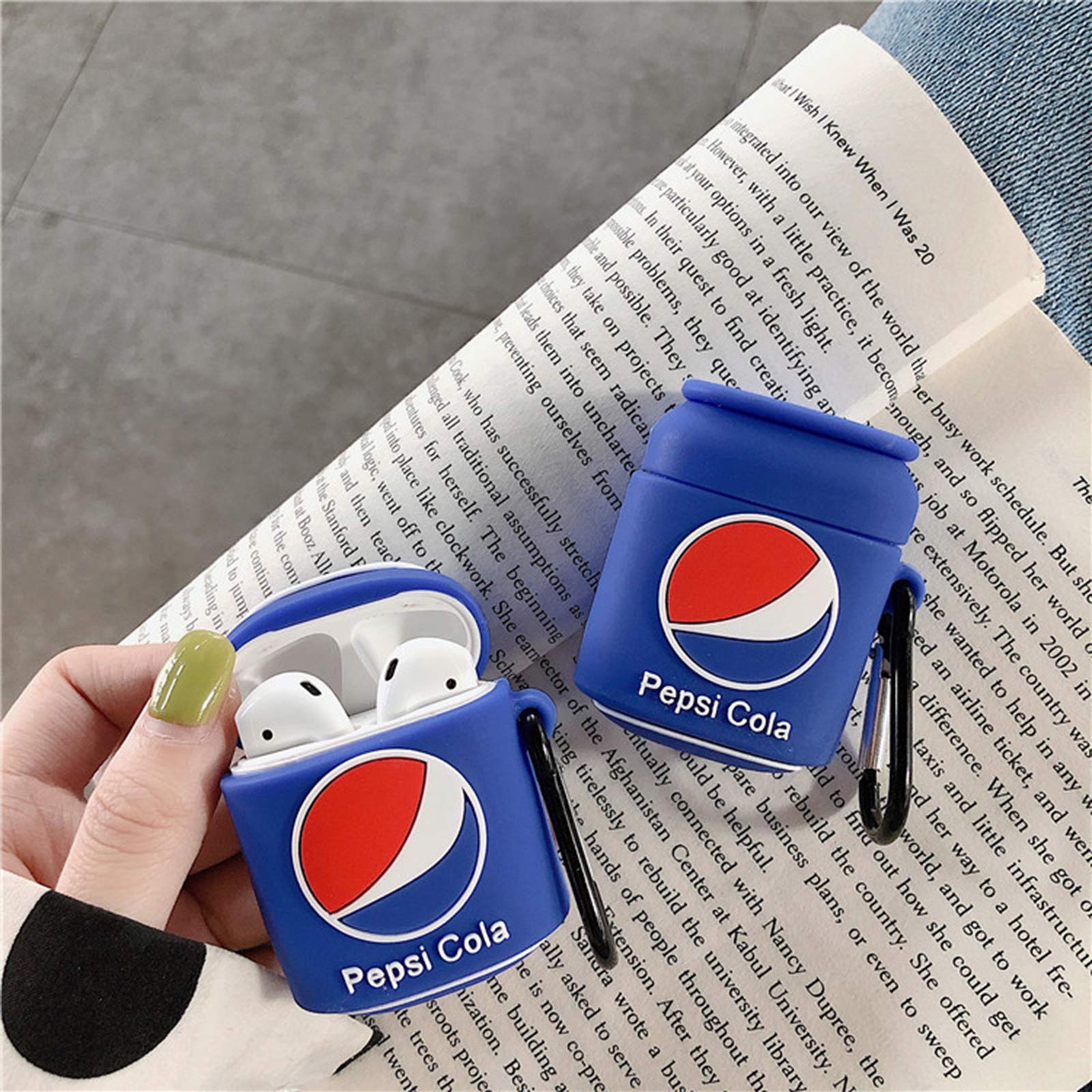 Cute Case Compatible for Apple AirPods 2/1 AirPods Case Cover 3D Slim Shockproof Silicone Shell Anti-Fall Cover for AirPods Charging Cartoon Case with Carabiner (AirPods 2/1, BlueCola)