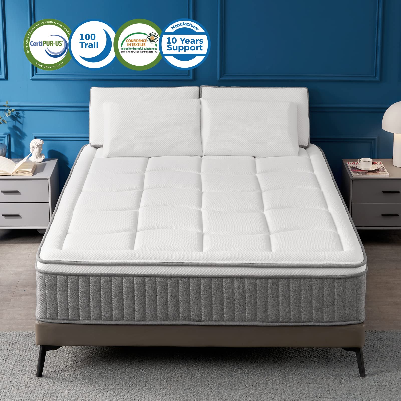 Full Mattress, DIGLANT 12 Inch Gel Memory Foam Hybrid Mattress, Euro Top Pocket Spring Mattress in a Box, Balance Support & Motion Isolation, Medium Feel Mattress, CertiPUR-US Certified
