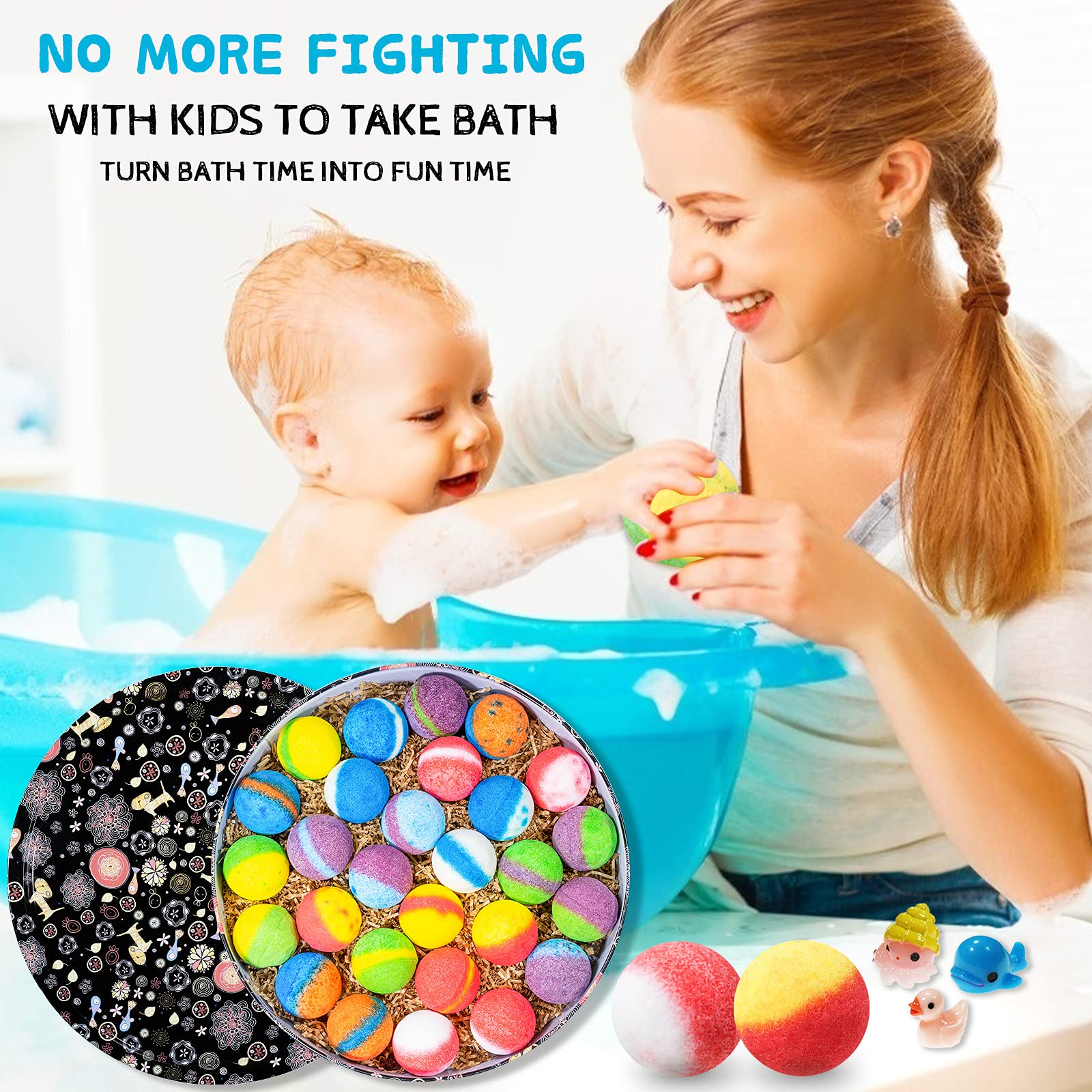 Bath Bombs for Kids, 28 Bath Bombs with Toy Inside, Gentle and Kid Safe Bubble Bath Fizzies, Birthday or Easter Gift for Girls and Boys