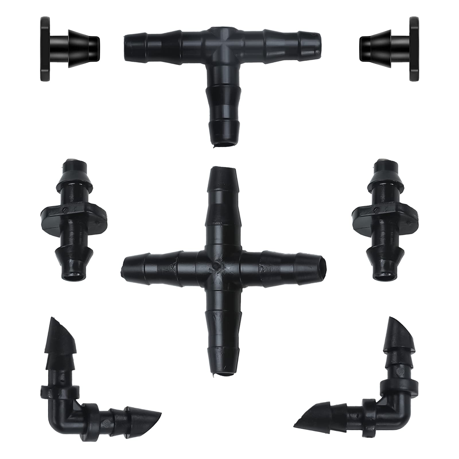 SanSanYa 400pcs Drip Irrigation Fittings Kit Drip Irrigation Barbed Connectors, 160 Straight Barbs 120 Tees 40 Elbows 40 End Plug 40 4-Way Coupling for 1/4 Inch Tubing Garden Dripping Systems