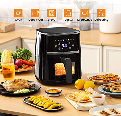 Adoolla Air Fryer Oven 5 Qt Large Oil Free Touch Screen 1500W Mini Oven Combo with 7 Accessories, One-Touch Digital Controls, Nonstick Silicone Liner & Dishwasher-Safe Detachable Square Basket, Timer