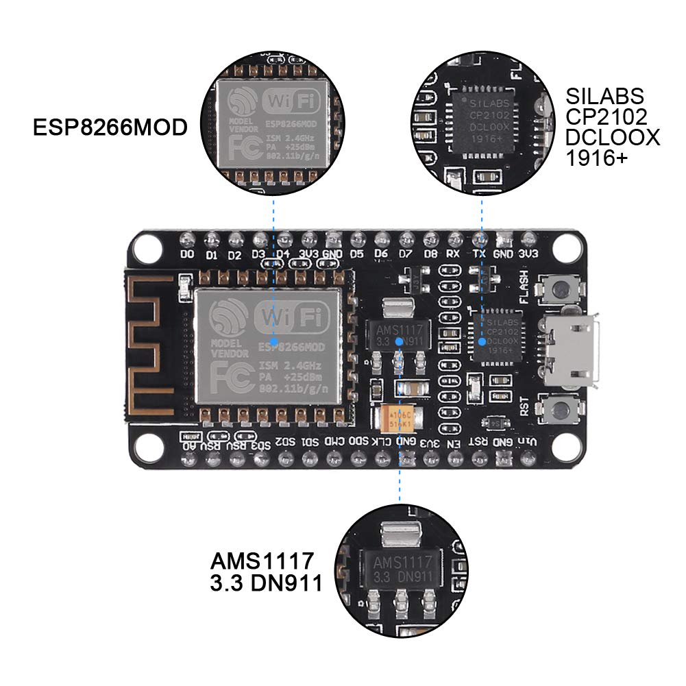 AITRIP 5 PCS ESP8266 NodeMCU CP2102 ESP-12E Internet WiFi Development Board Open Source Serial Wireless Module Works Great Compatible with Arduino IDE/Micropython (5PCS)