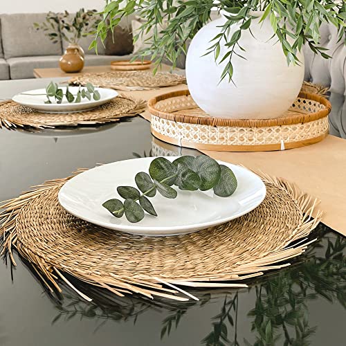 Artera Set of 6 Oversized Round Seagrass Placemat, 15" Round, Woven Table Mats, No-Slip Natural Heat Resistant Mats for Table, Coasters, Pots, Pans & Teapots in Kitchen (Round 10)