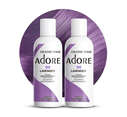 Adore Semi Permanent Hair Color - Vegan and Cruelty-Free Hair Dye - 4 Fl Oz - 090 Lavender (Pack of 2)