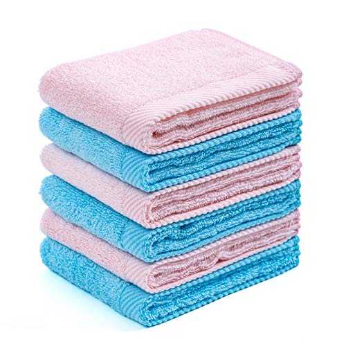 Mother-Earth 6-Pack Bath Washcloths 12"x12" - Soft and Absorbent Face Towels, Quick-Drying Wash Cloths for Sensitive Skin, Premium Quality for Daily Use (Blue-Pink)