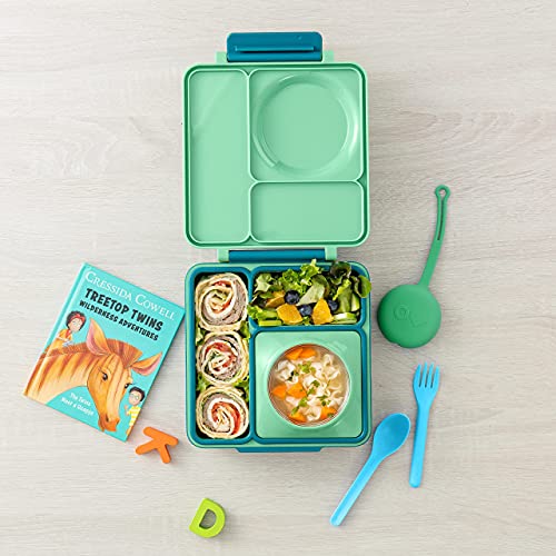 OmieBox Deluxe Bundle Set - Insulated Bento Lunch Box With Thermos PLUS Reusable Fork and Spoon with Case - (Meadow)