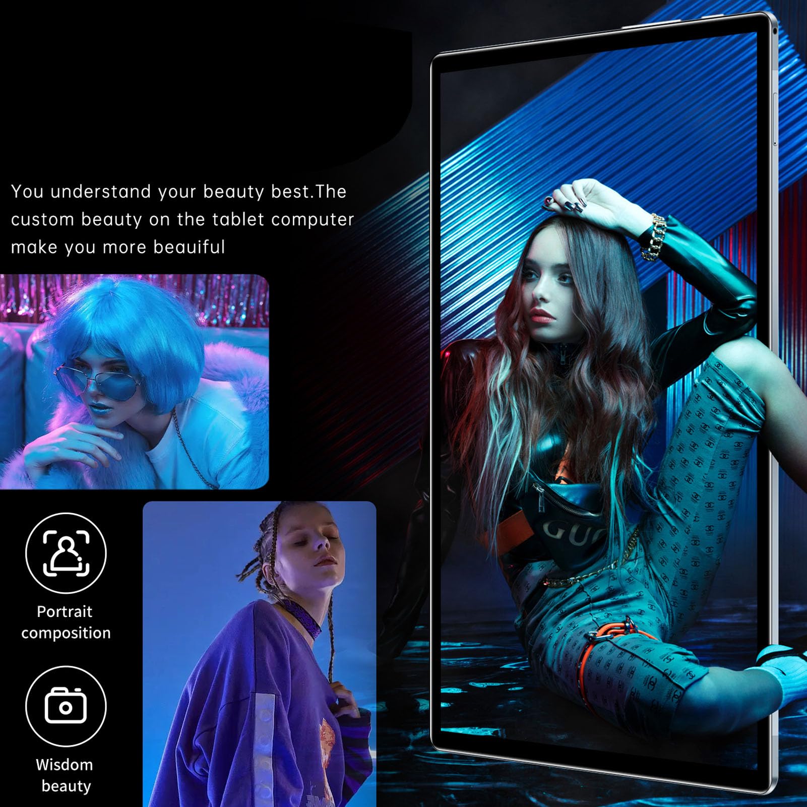 10.1 Inch Tablet, 10 Core CPU, 4G LTE 5G WiFi, 12GB RAM 256GB ROM, 8MP 20MP Cameras, BT Keyboard and Case, 100‑240V (US Plug)