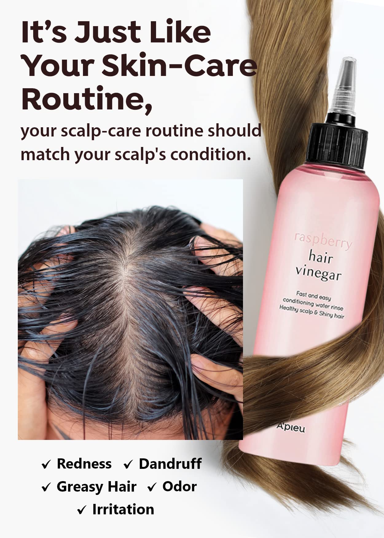 A’PIEU Raspberry Hair Vinegar Rinse 6.76 Fl oz - Scalp Treatment for Balanced pH, Shiny Hair | Korean Hair Care I Clarifies & Encourages Growth | Dandruff & Oil Control