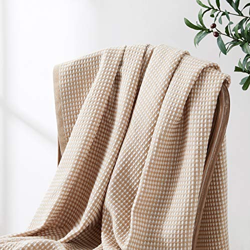 BOURINA 100% Acrylic Waffle Thermal Blanket for  Home Decoration Soft Lightweight Blanket  Breathable and Moisture Absorption for All Season for Couch/Bed,50 x 60'' Beige
