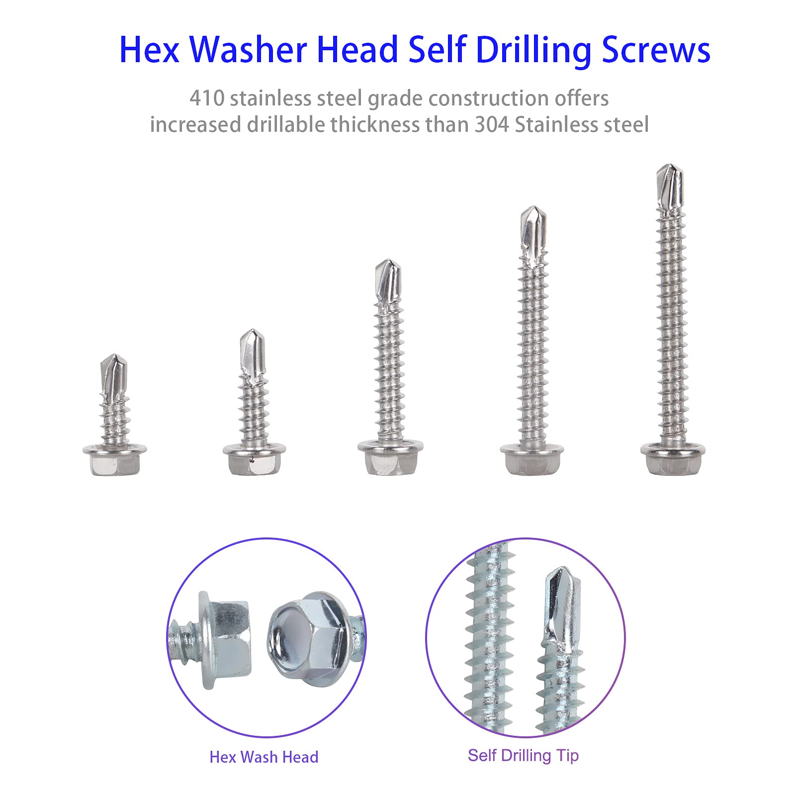 CYSCR #8 Self Tapping Screw Assortment for Metal, M3 Machine Screws 410 Stainless Steel Self Drilling Screws Assortment Kit for Attaches Sheet, 240 PCS