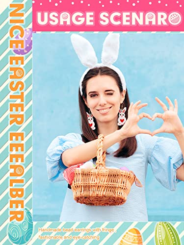 10 Pairs Easter Beaded Earrings for Women Bohemian Statement Handmade Beaded Drop Earrings Bunny Bead Dangle Earrings (Cute Style)