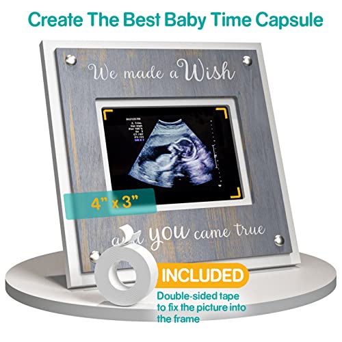 1Dino Premium Baby Sonogram Keepsake Picture Frame, Ultrasound Frame - 8.5" x 8.5" White/Grey Wood Photo Frame - Gift Idea for Expecting Parents, Baby Shower, First Time Mom/Dad Gifts, Nursery Decor